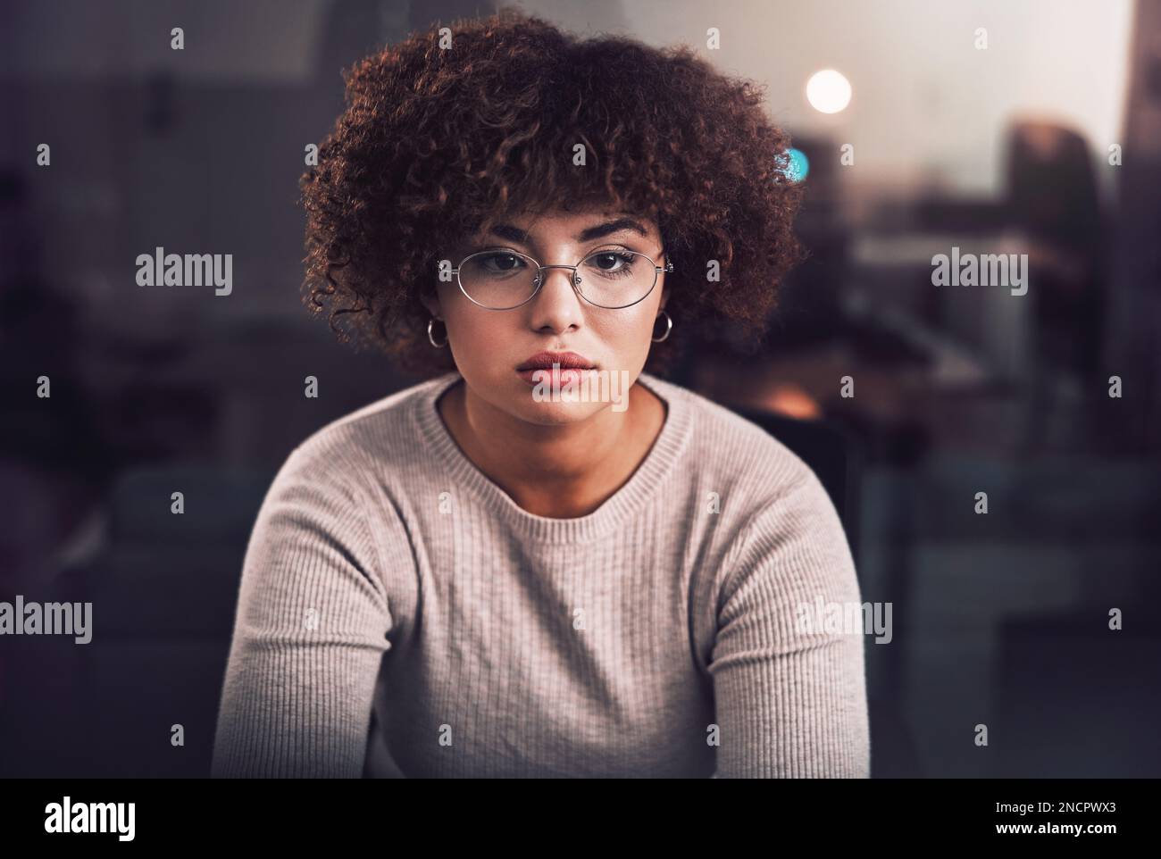 Night, office and focus of black woman programmer, software developer ...