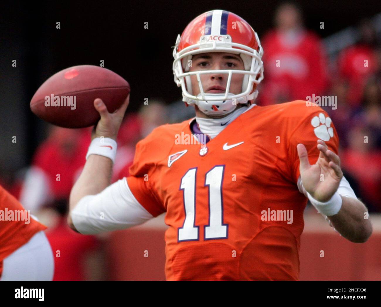 Clemson's quarterback Kyle Parker (11) throws down field during the ...