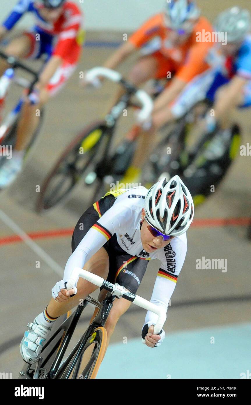 Germany's Madeleine Sandig races to win the Women's Omnium Points Race ...