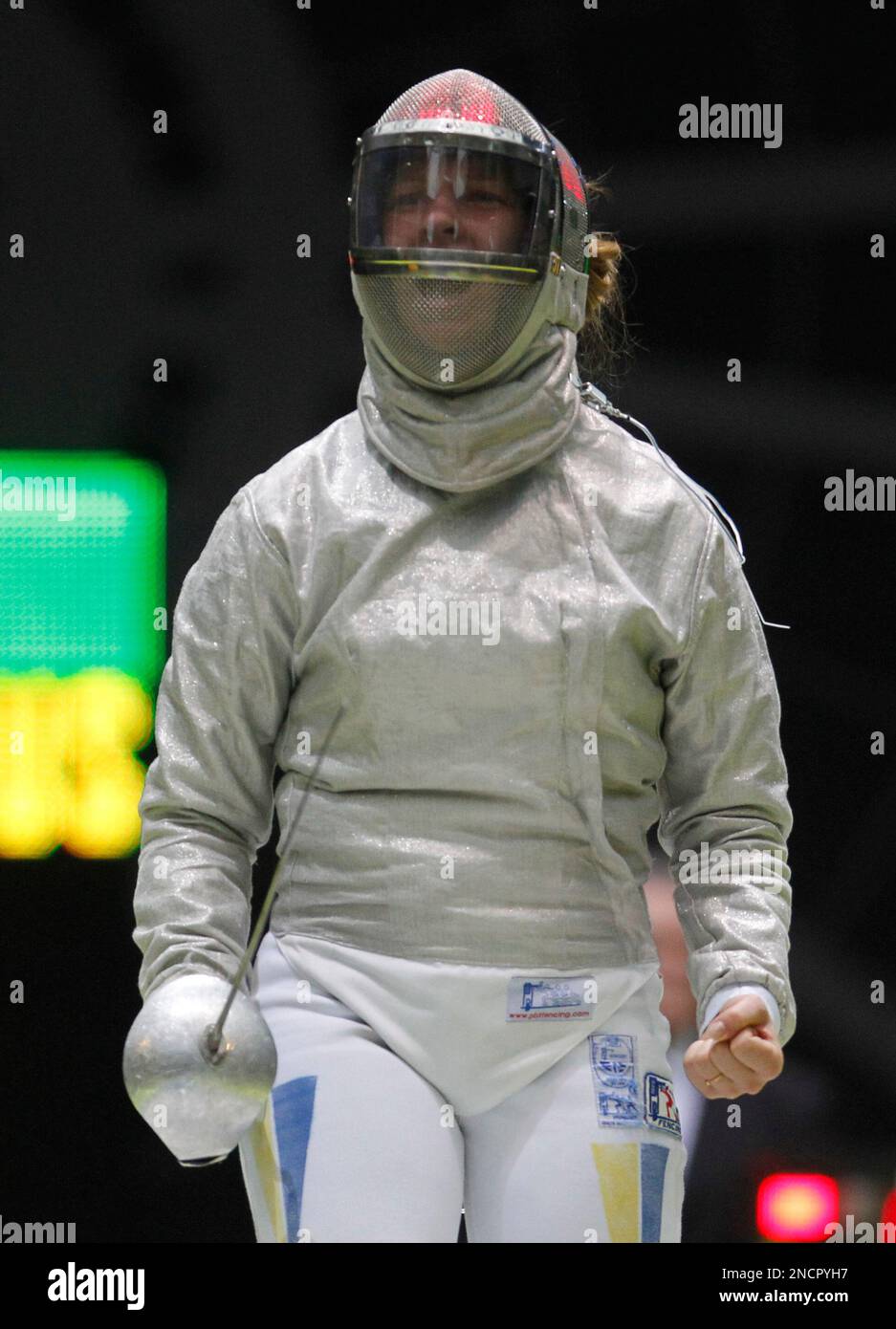 Ukraine's Olga Kharlan, reacts as she competes Russia's Sophia Velikaia ...