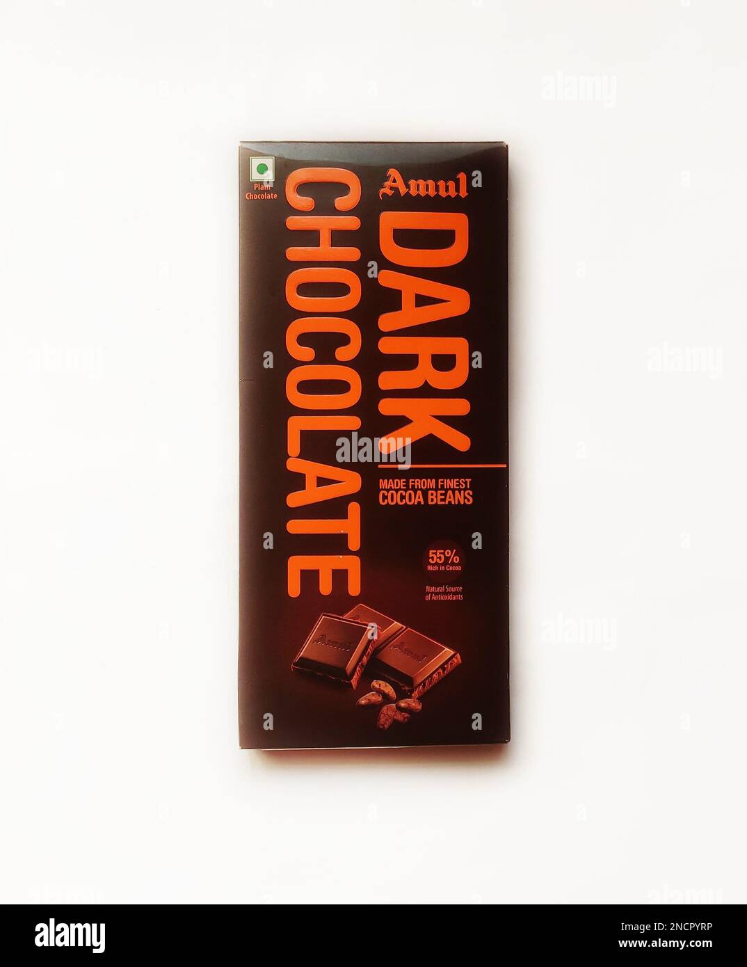 Amul Dark Chocolate made from finest Cocoa beans in isolated background ...