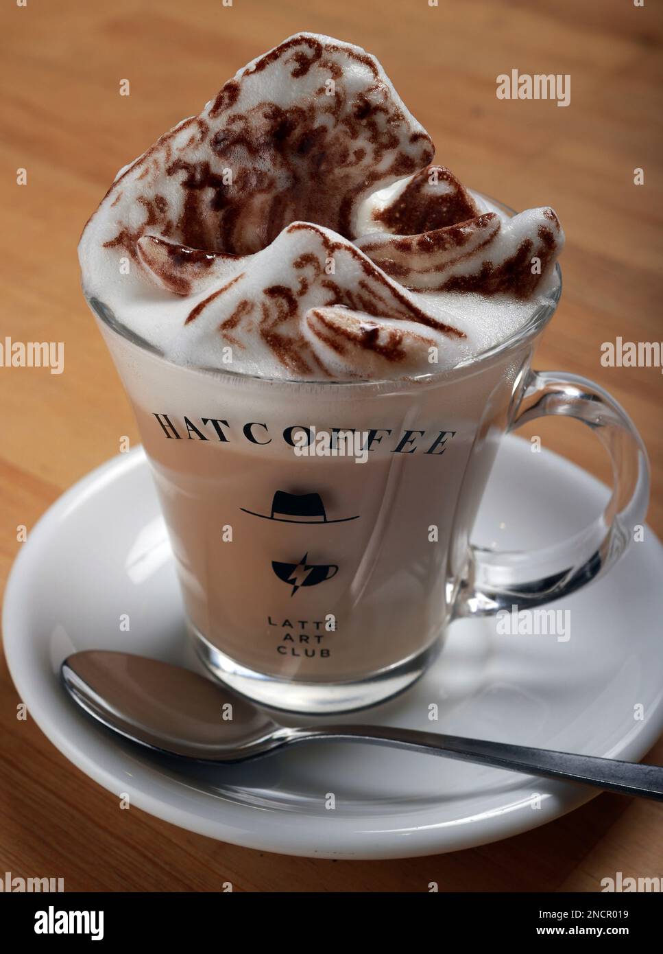 A picture shows a 3D latte artwork of The Great Wave off Kanagawa created by Kohei Matsuno at ...