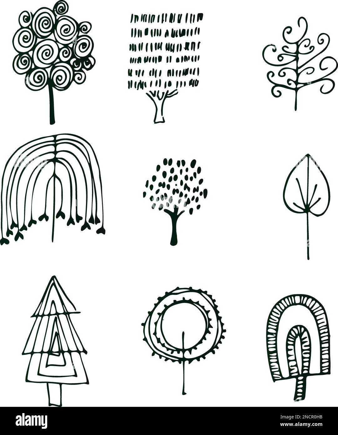 abstract trees sketch collection cartoon vector illustration Stock ...