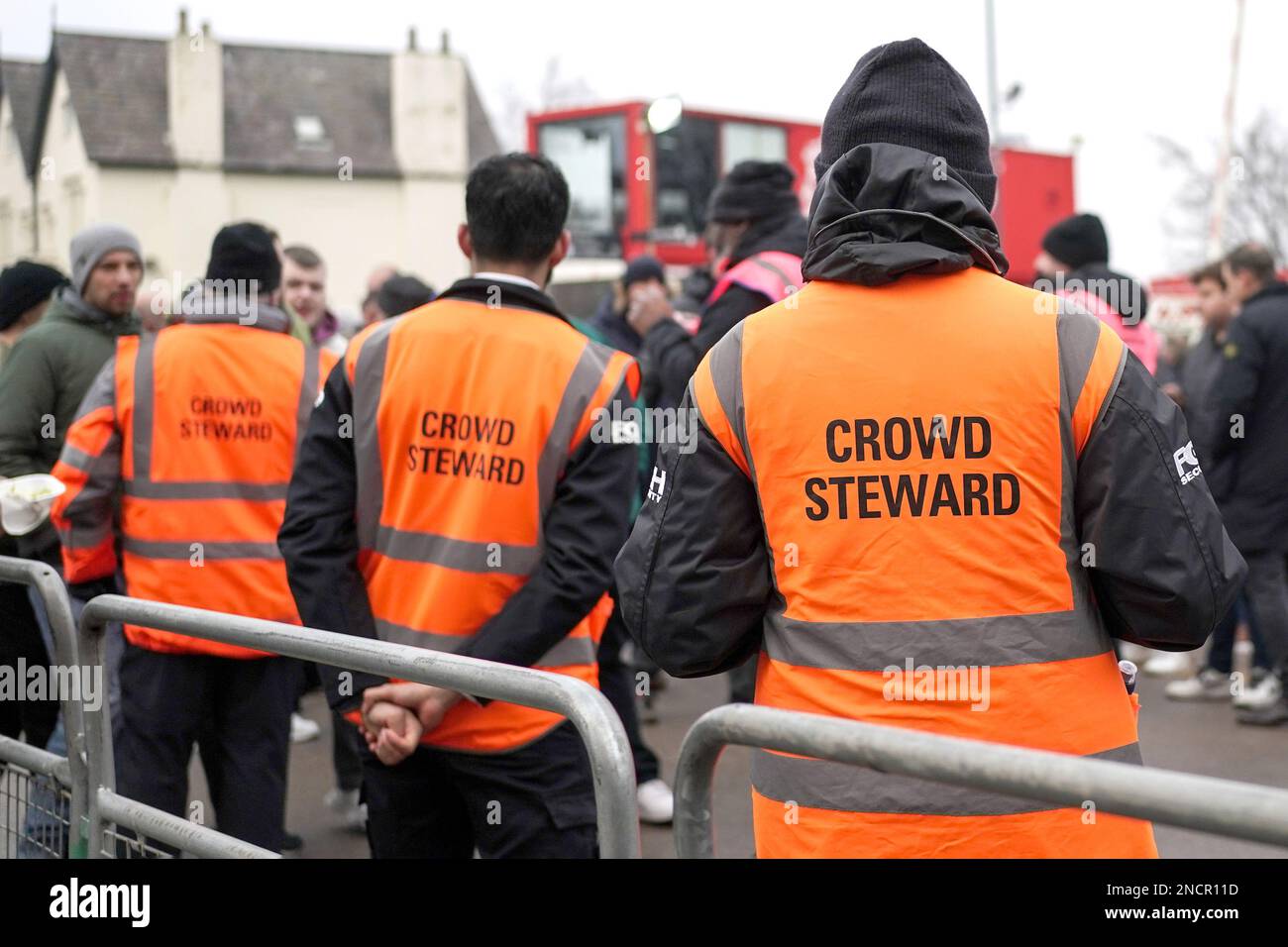 Crowd safety stewards controlling the crowds at a Premier League Match ...