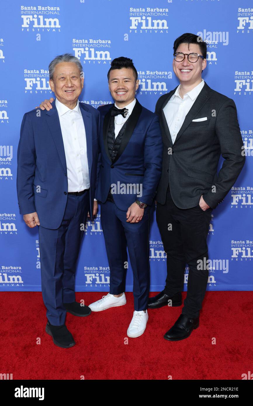 Santa Barbara, USA. 14th Feb, 2023. Jerry C. Hsu, Lawrence Chen, and Jonathan Hsu attend the ...