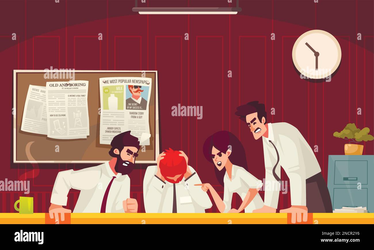 Stress office cartoon concept with exhausted man and collegues arguing ...