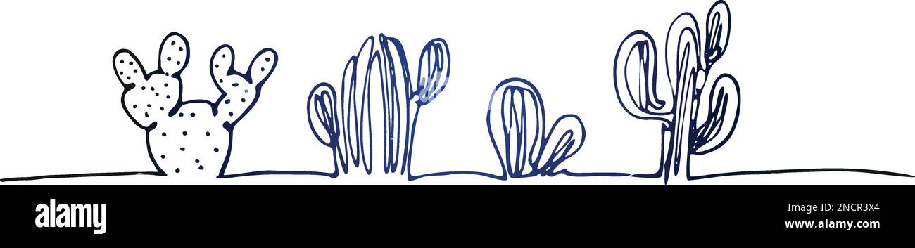 Continuous one line drawing vector cute cactus. Black and white sketch ...