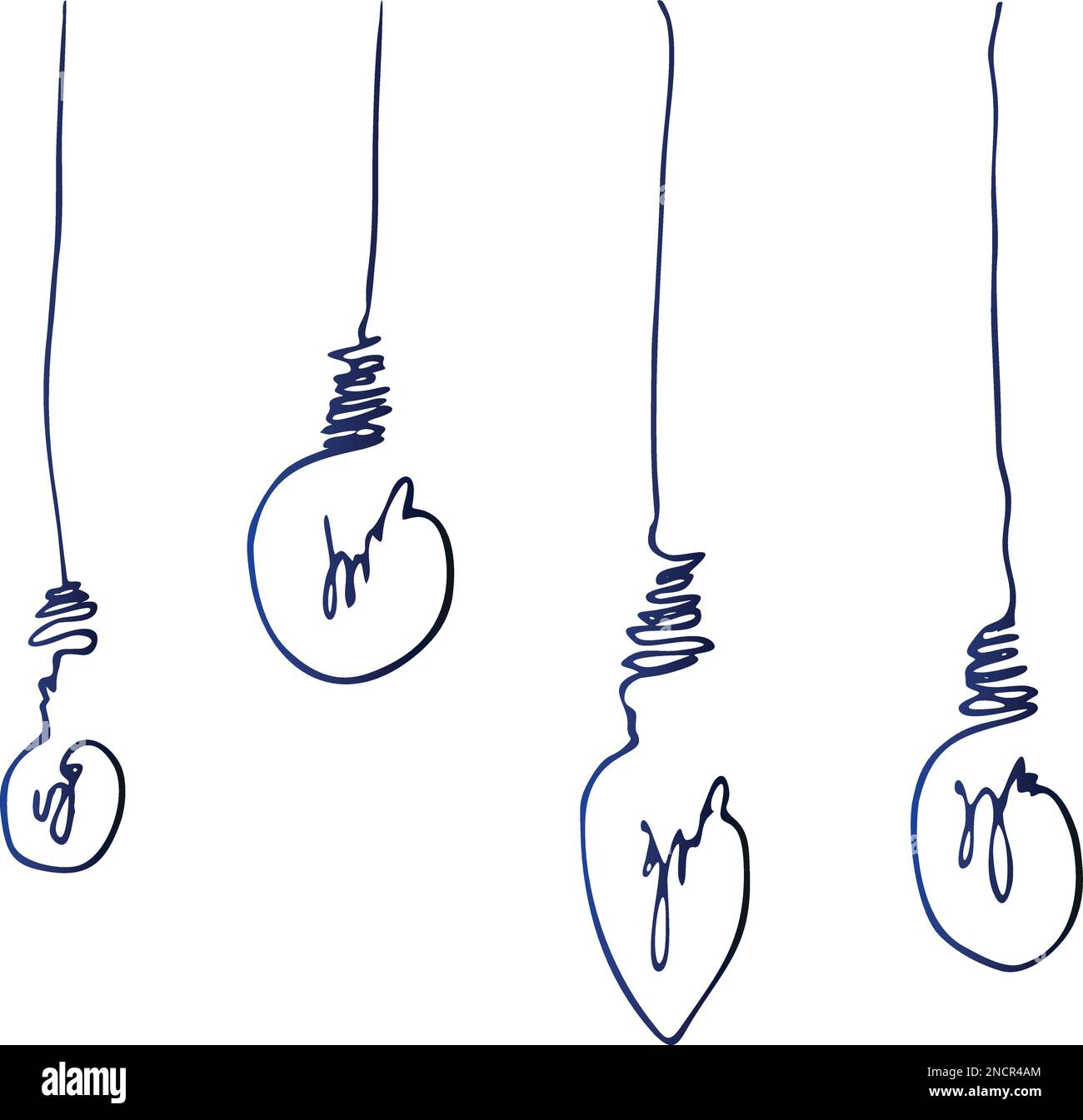 Light bulb hang from ceiling on wire. Electric lighting. Set of glass ...