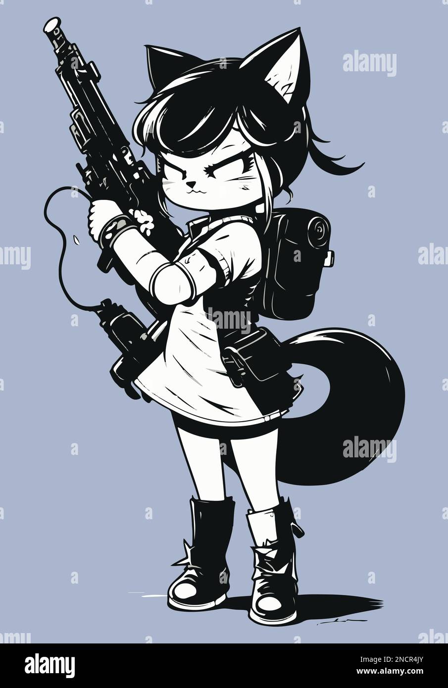 Cute anime girl kitten with gun vector Stock Vector Image & Art - Alamy