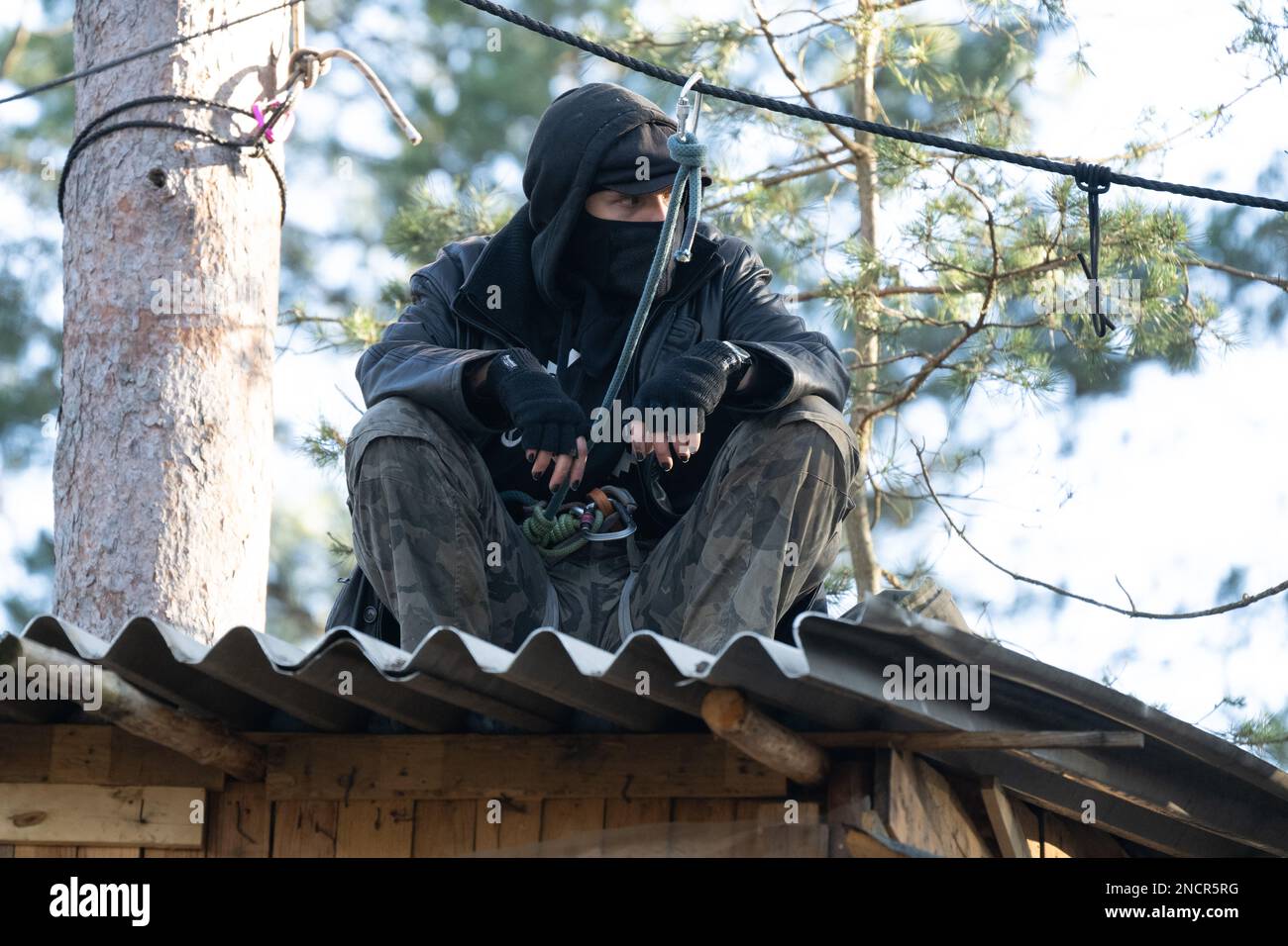 Ottendorf Okrilla, Germany. 15th Feb, 2023. An activist from the "Heibo ...