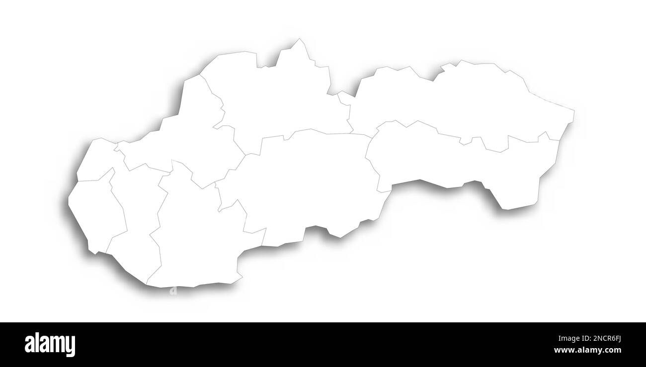 Slovakia political map of administrative divisions - regions. Flat white blank map with thin ...