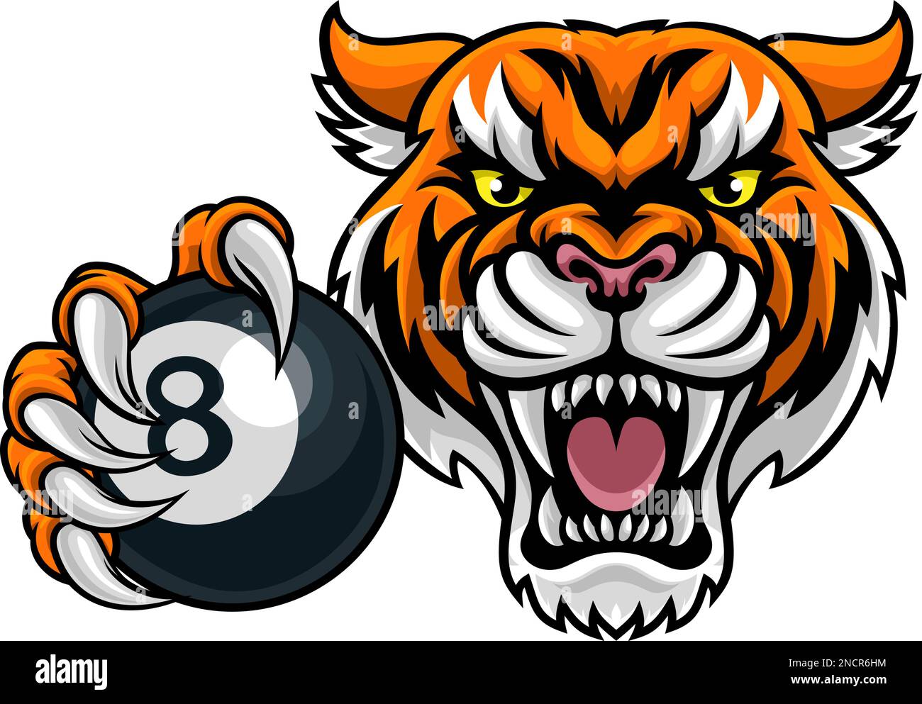 Tiger Angry Pool 8 Ball Billiards Mascot Cartoon Stock Vector Image ...