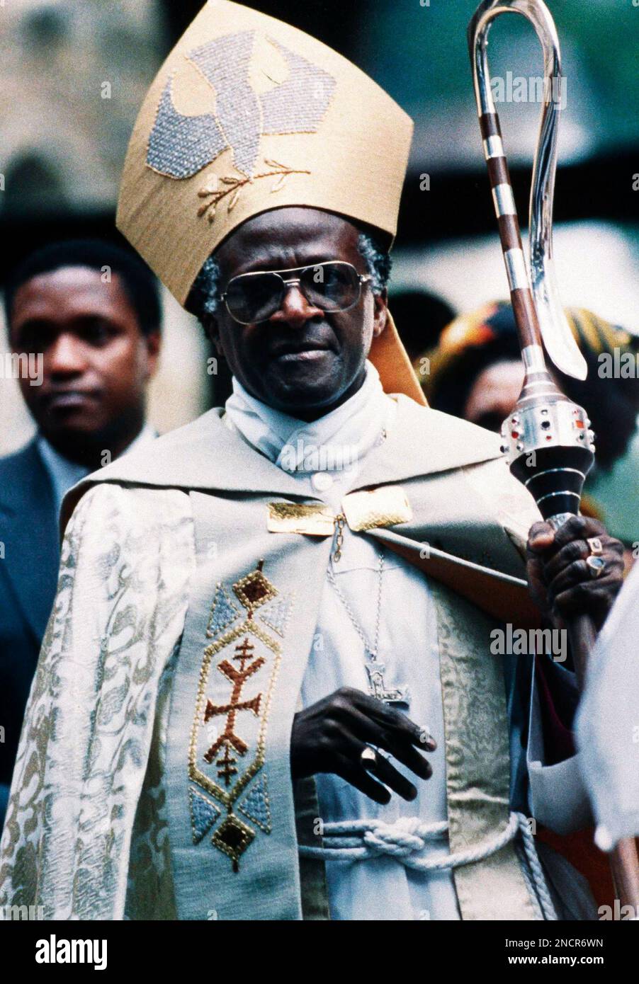 The new Archbishop of South Africa, Desmond Tutu, in full robes before ...