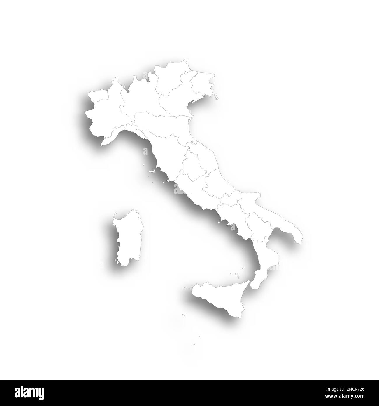 Italy political map of administrative divisions - regions. Flat white ...