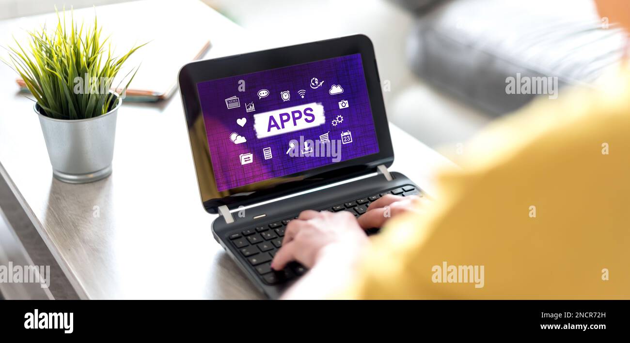 Laptop screen displaying an apps concept Stock Photo - Alamy
