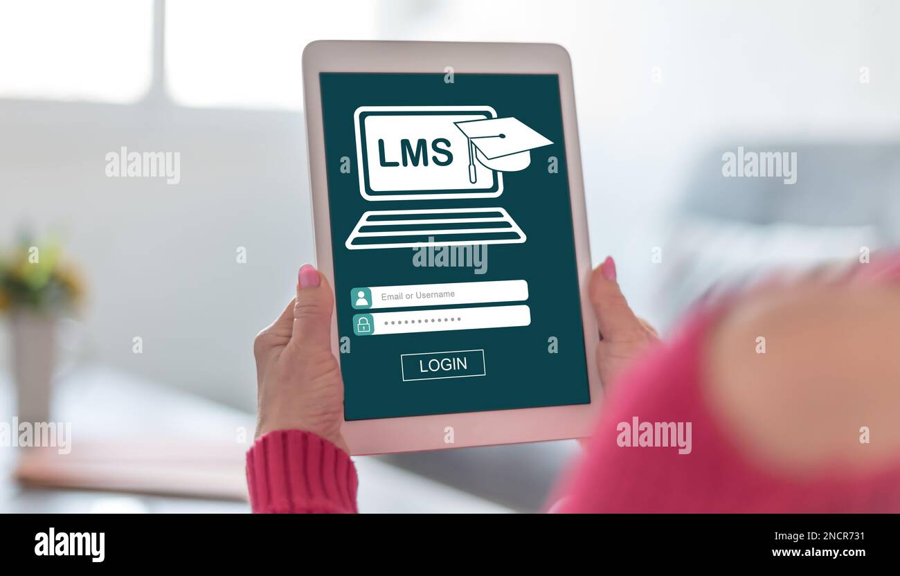 Tablet screen displaying a lms concept Stock Photo - Alamy