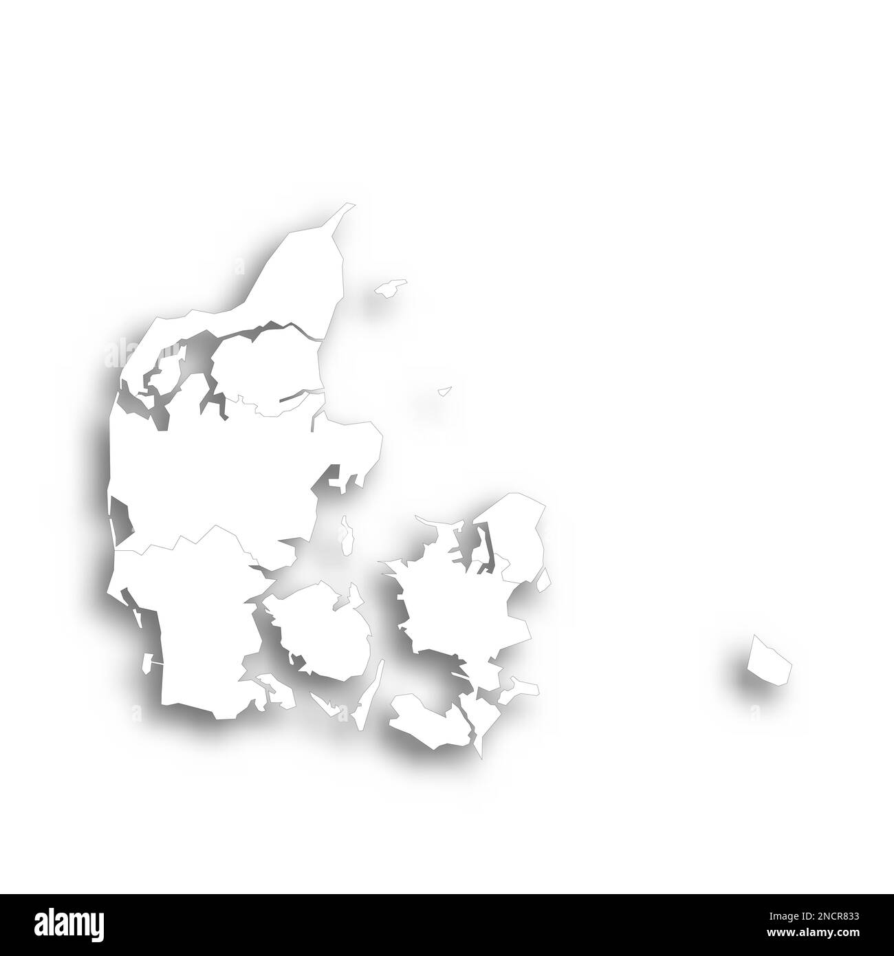 Denmark political map of administrative divisions - regions. Flat white ...