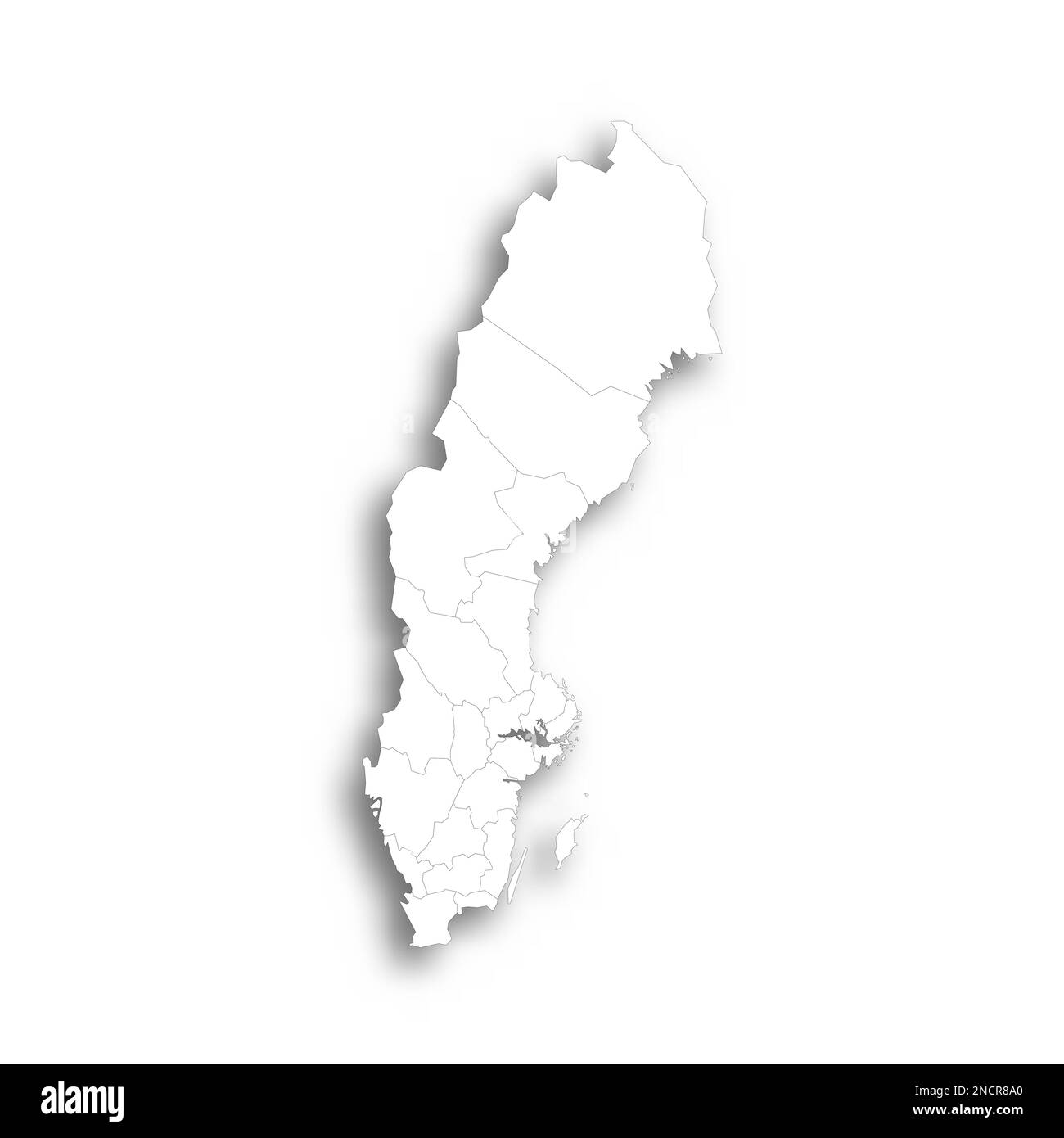 Sweden political map of administrative divisions - counties. Flat white ...
