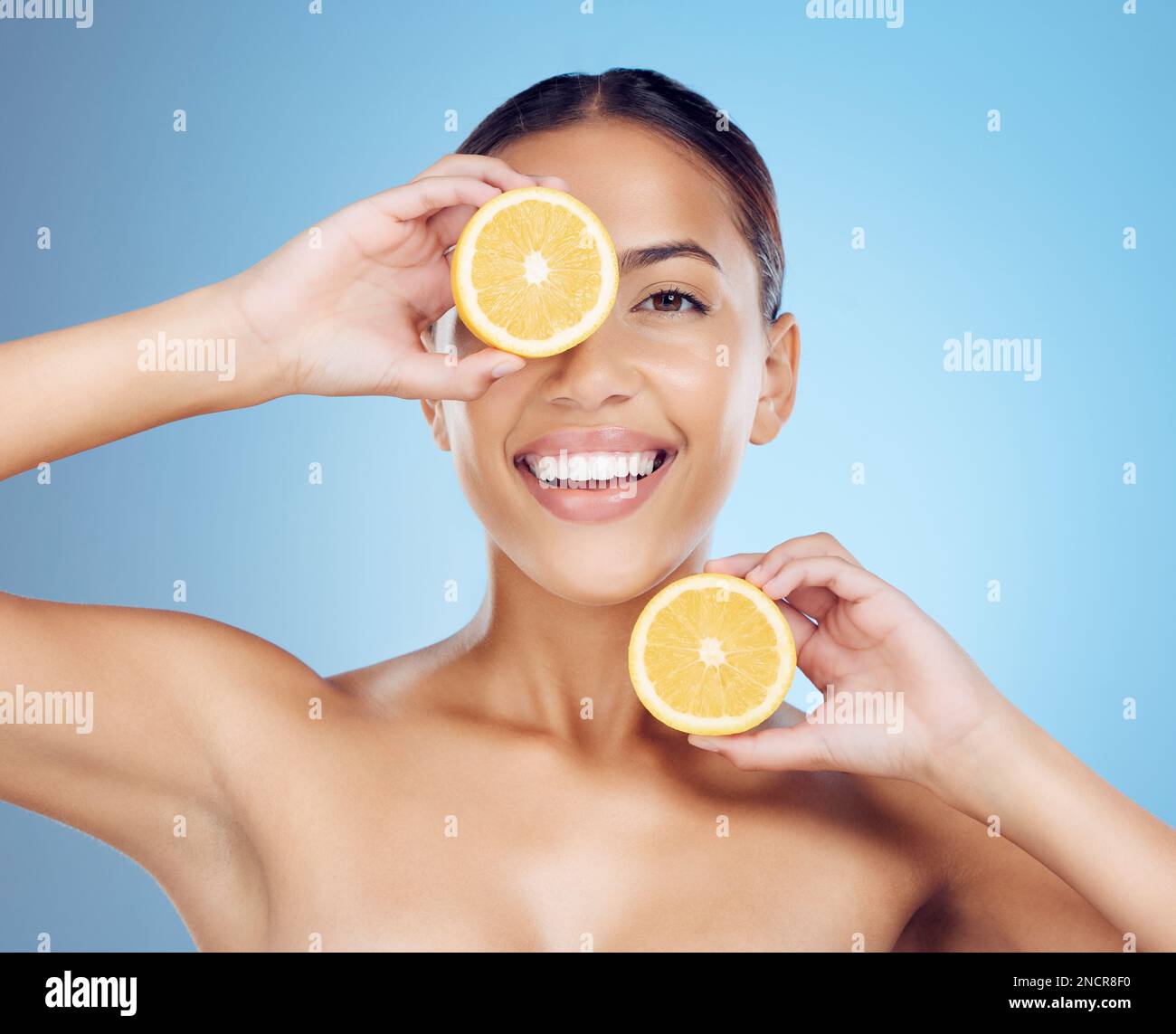 Lemon beauty, woman and vitamin c portrait for skincare, clean wellness ...