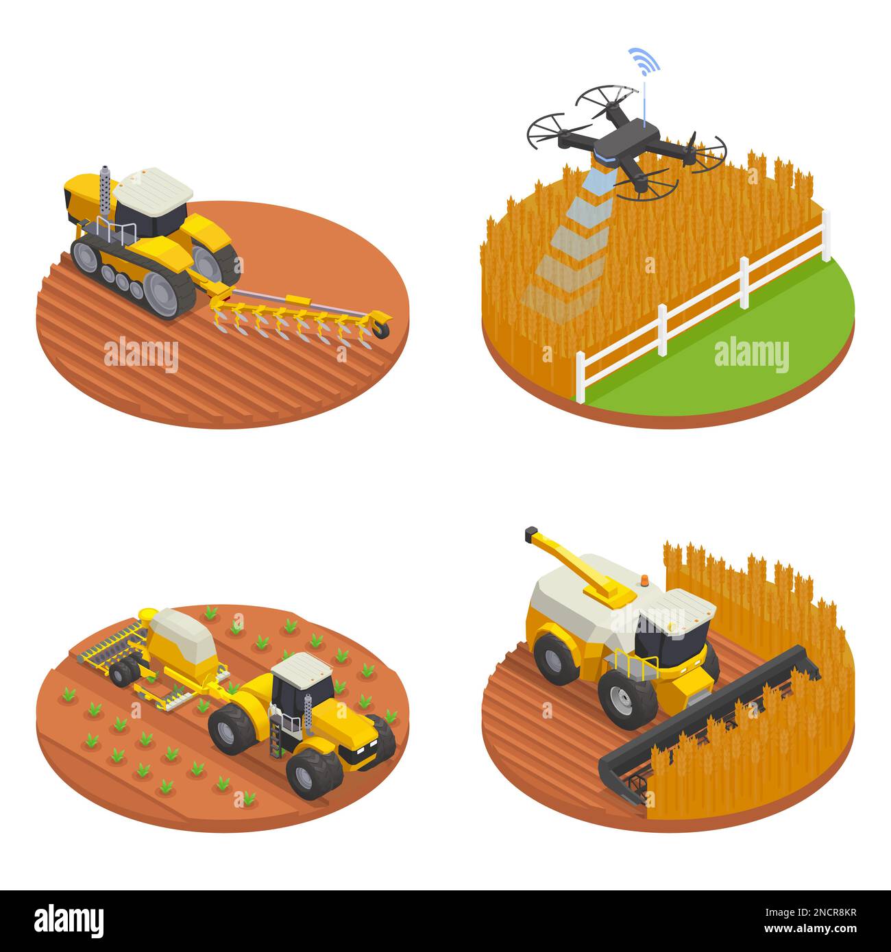 Modern automated remote controlled agricultural machinery isometric ...