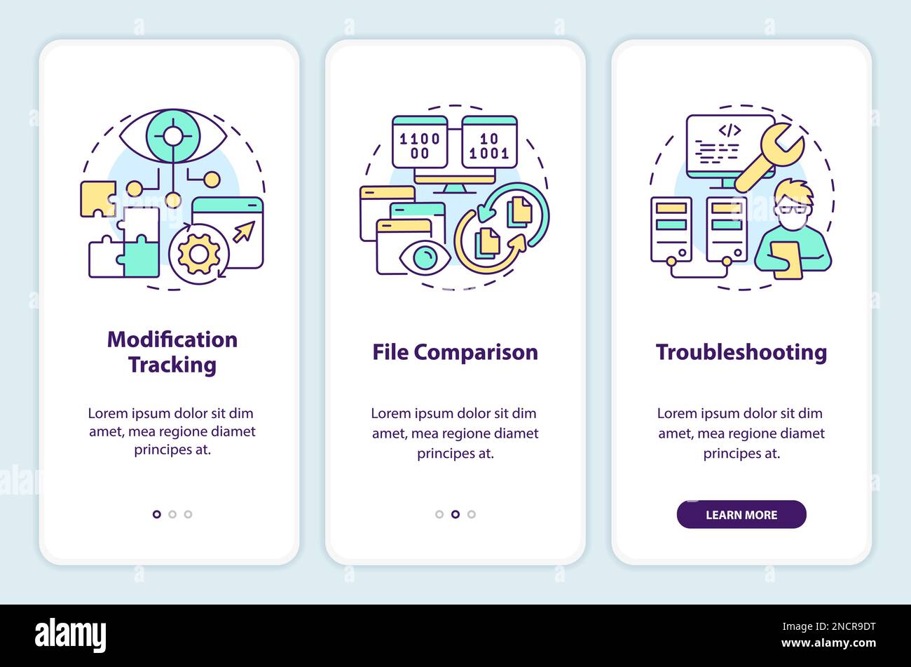 Version control benefits onboarding mobile app screen Stock Vector ...