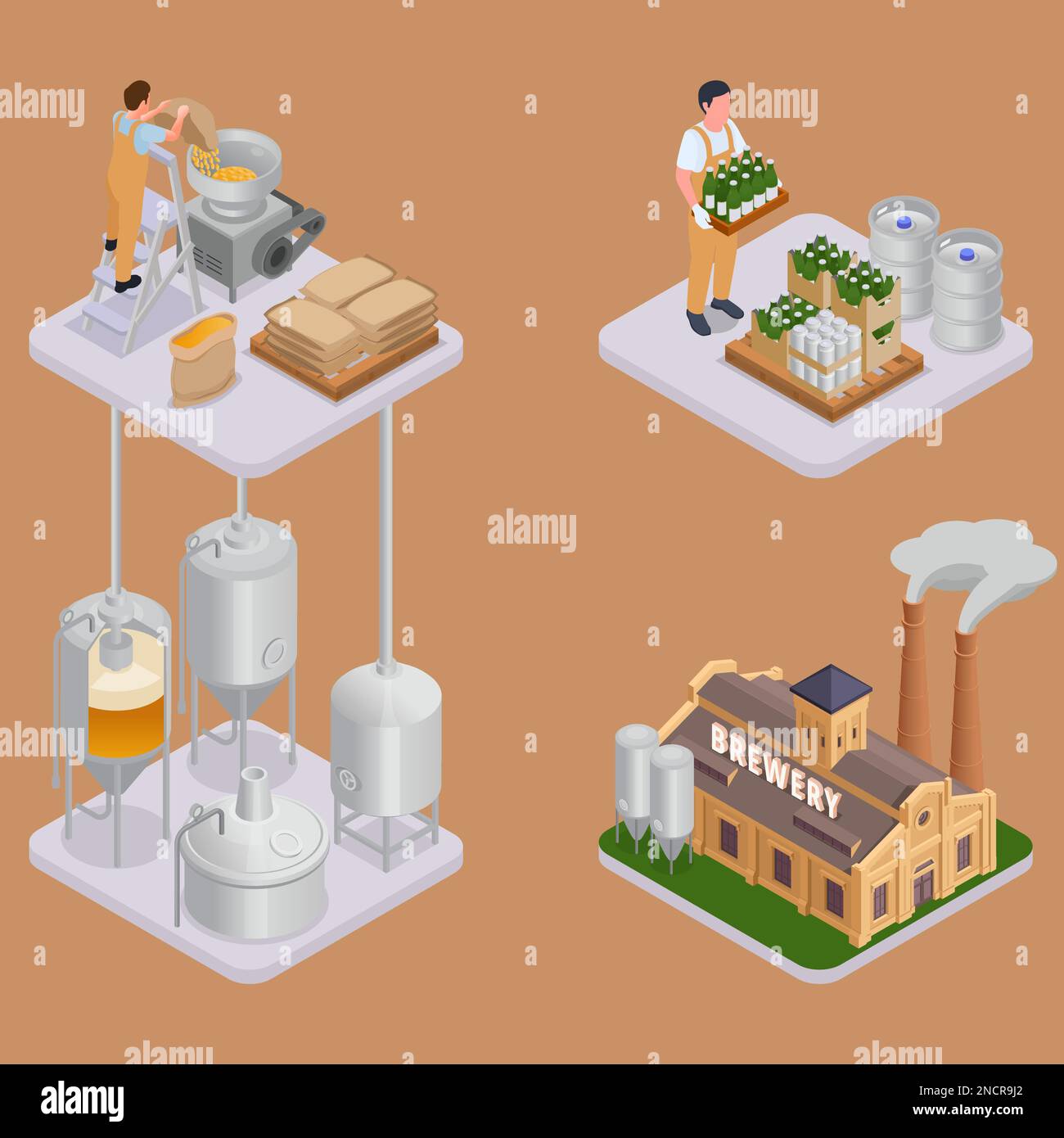 Beer production compositions set with brewery equipment building and ...