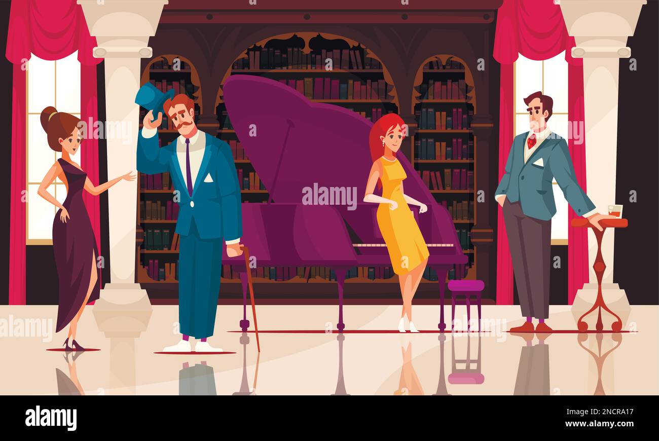 Aristocrat club cartoon poster with ladies and gentlemen in victorian ...