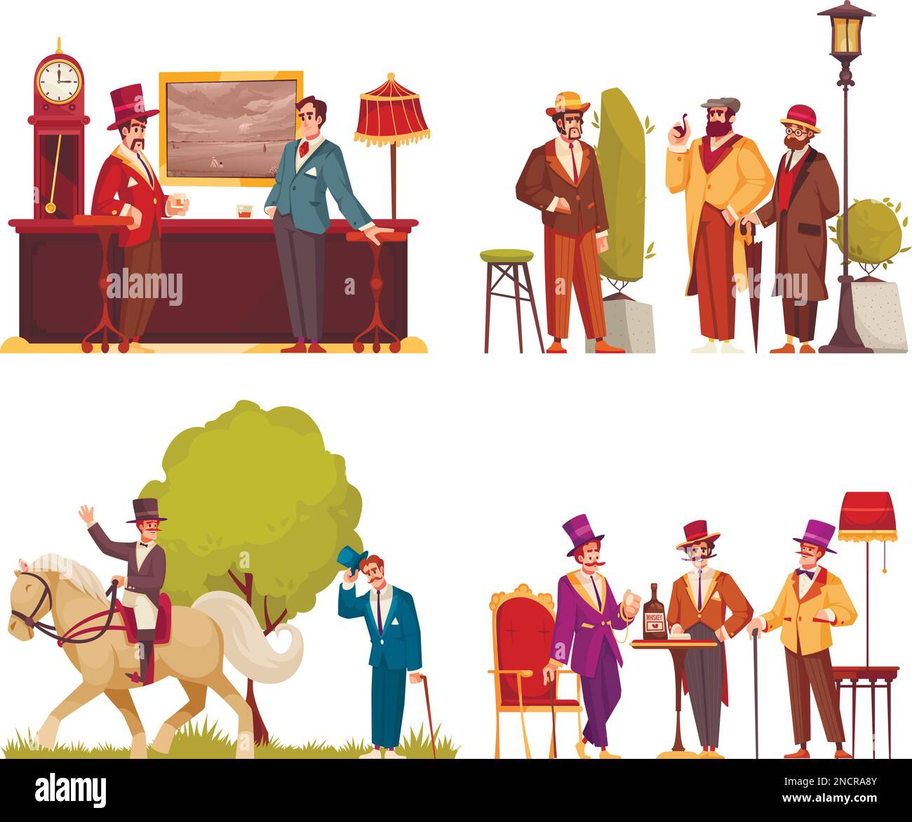 Gentlemen cartoon compositions set with english aristorcats in ...