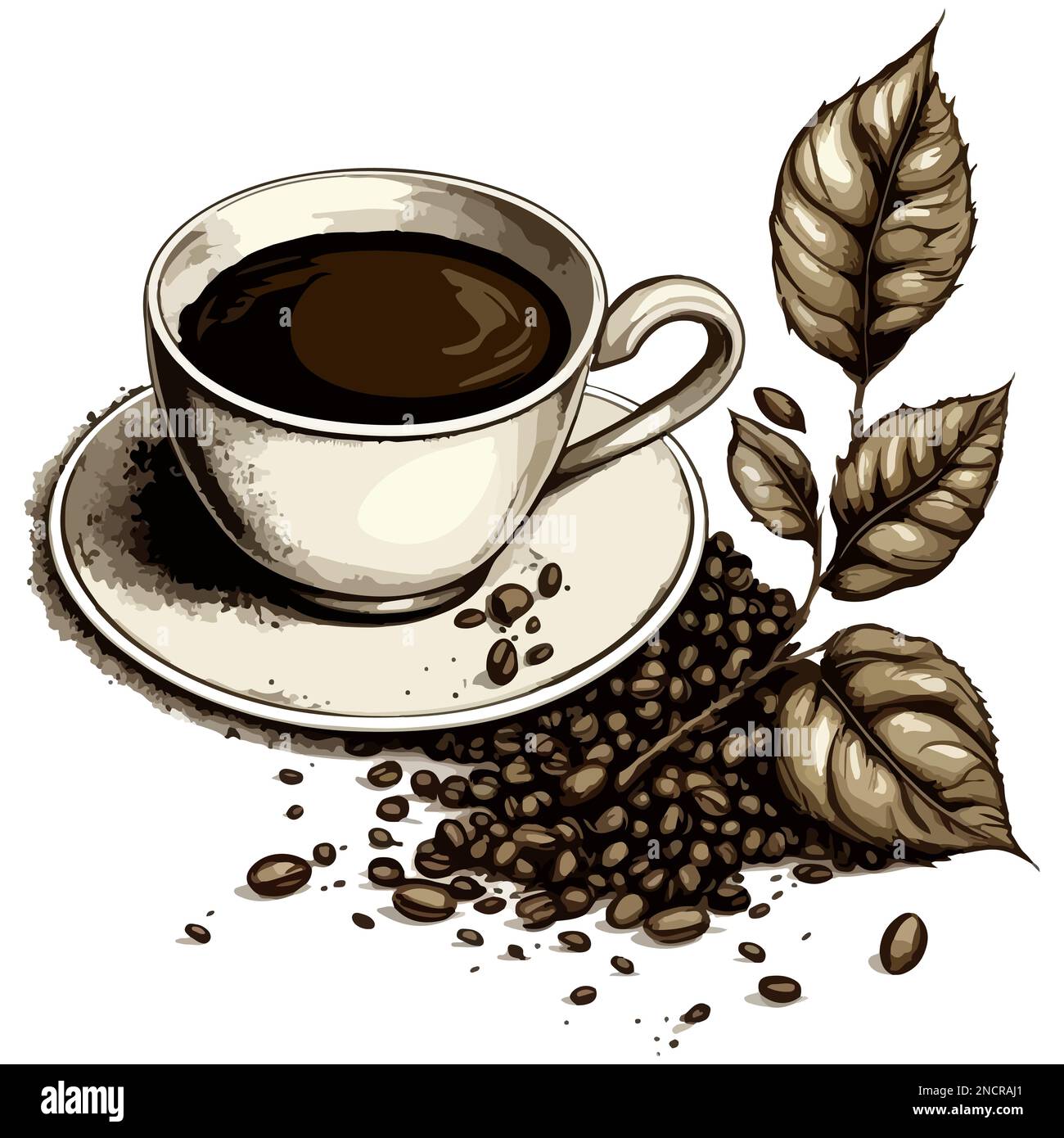 Coffee cup and beans vector illustration on white Stock Vector Image ...