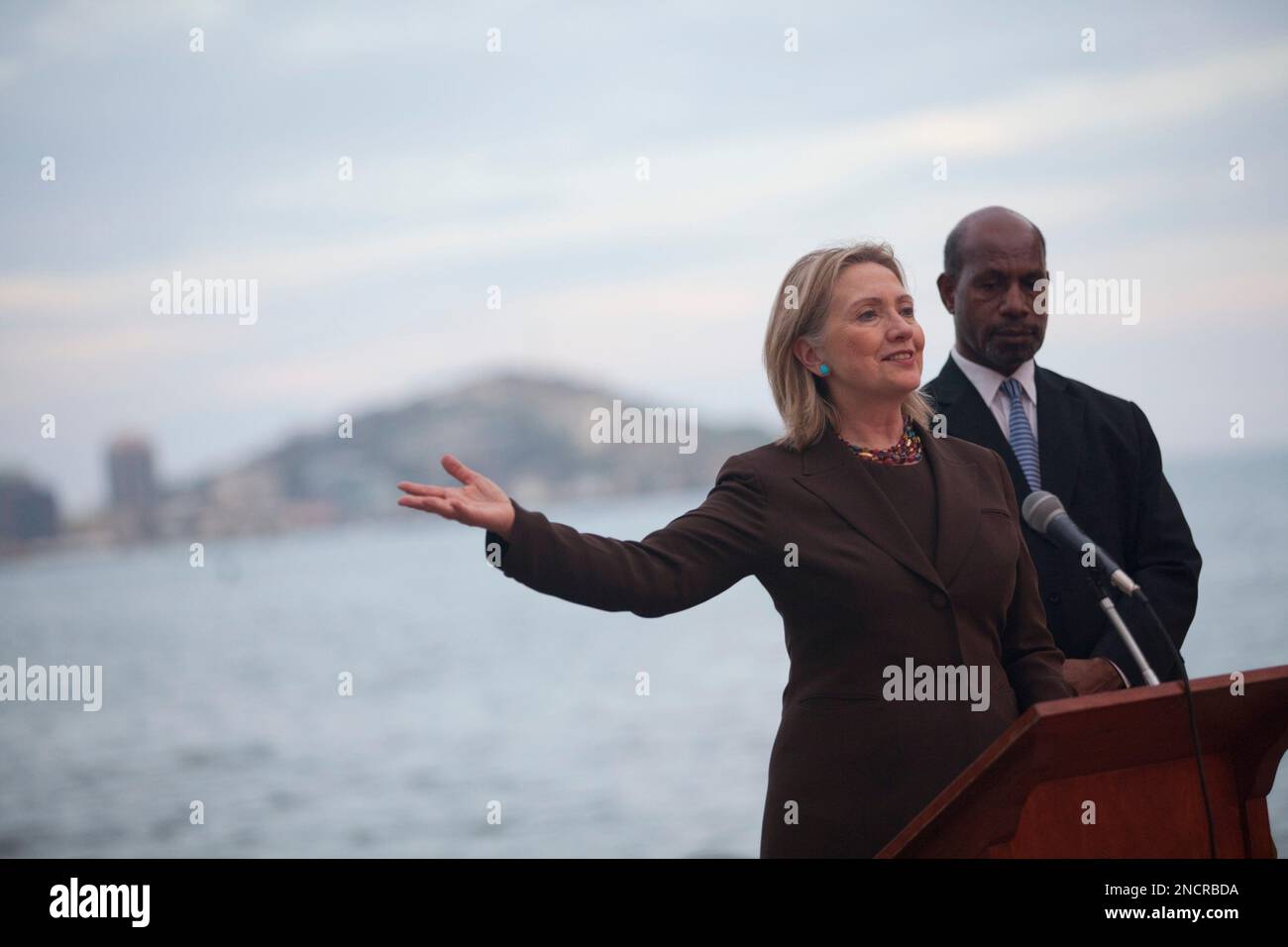 U.S. Secretary of State Hillary Rodham Clinton gestures during remarks ...