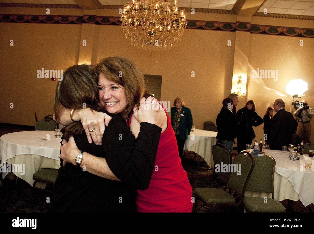 Richard Hanna's sister, Katrina Hanna, left, and Katie Cominsky rejoice ...