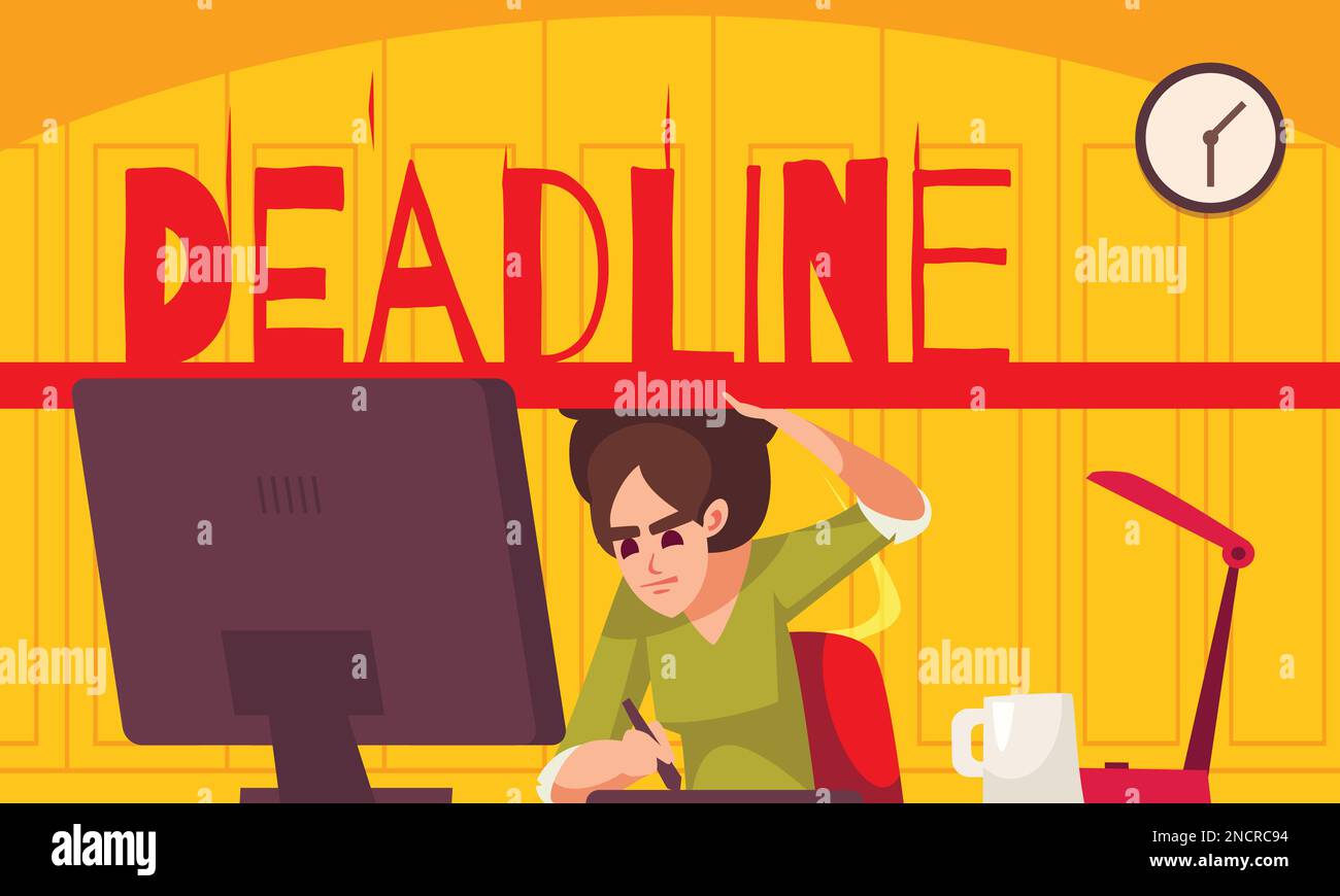Deadline cartoon concept with stressed women in office vector ...