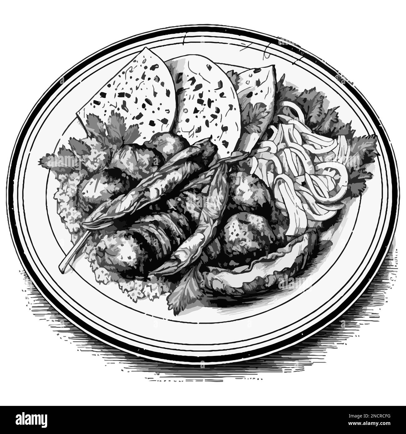 Kebab plate portion sketch vector menu design Stock Vector Image & Art ...