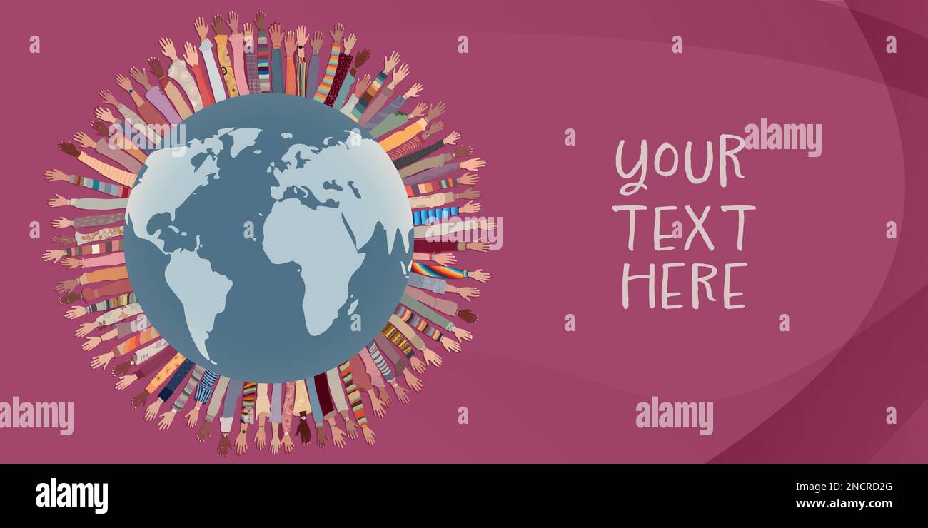 Raised hands and arms of many multicultural women in a circle copy ...