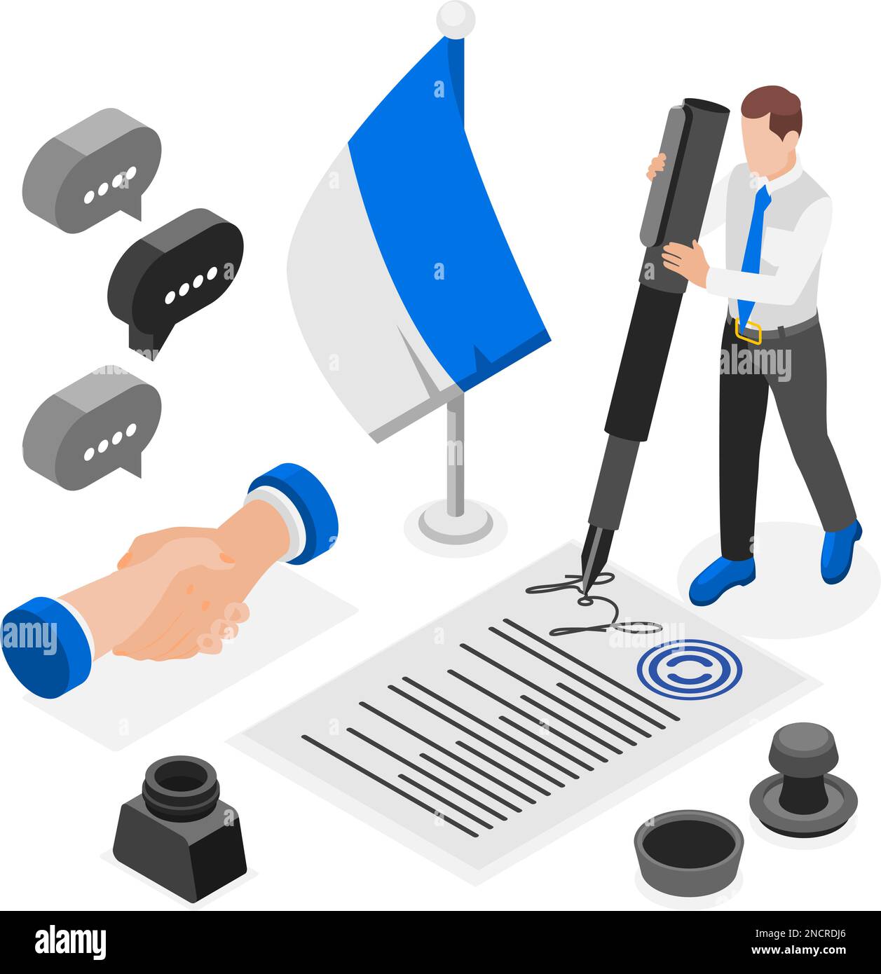 Diplomacy and diplomat colored and isometric concept handshake flag of ...
