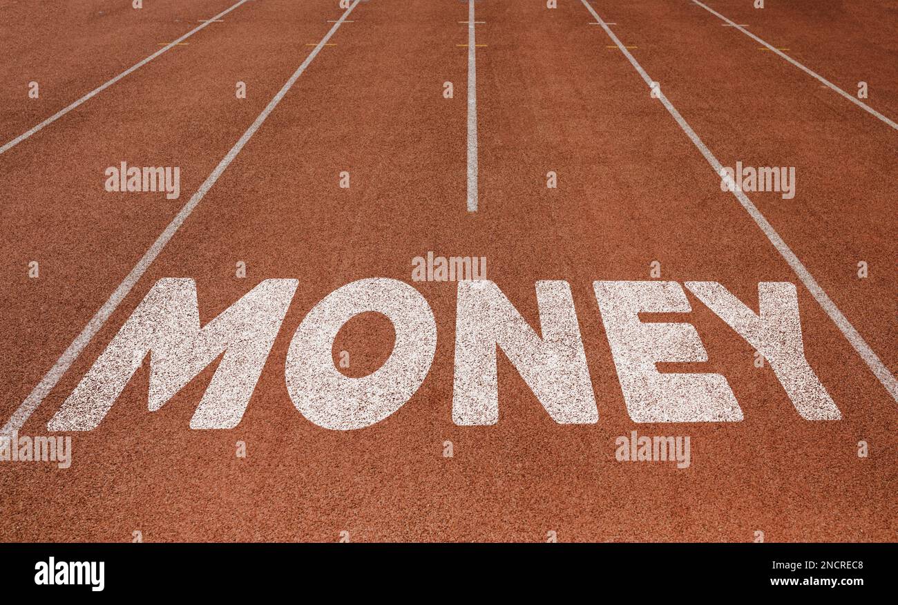 Money written on running track, New Concept on running track text in ...