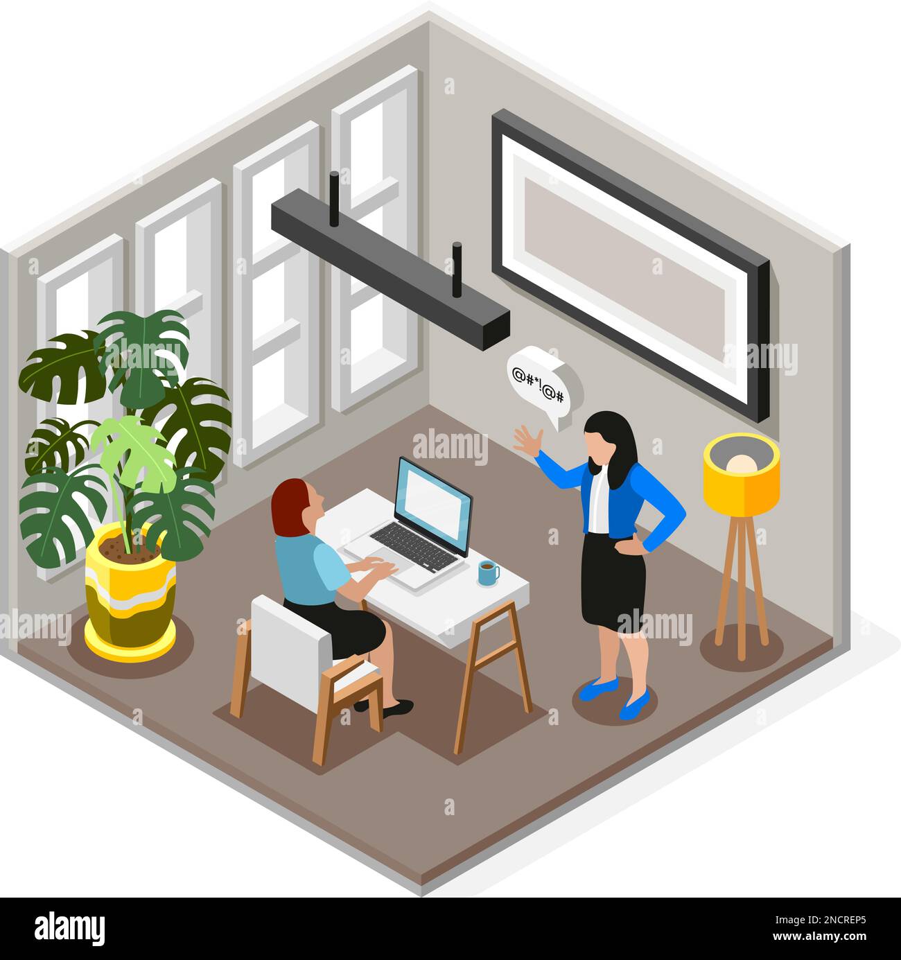 Bad boss isolated isometric composition boss is telling off her ...