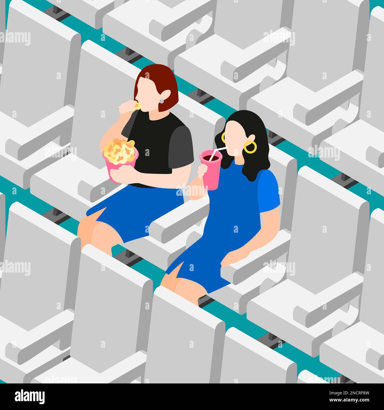 Female friends isometric colored composition two friends sitting ...