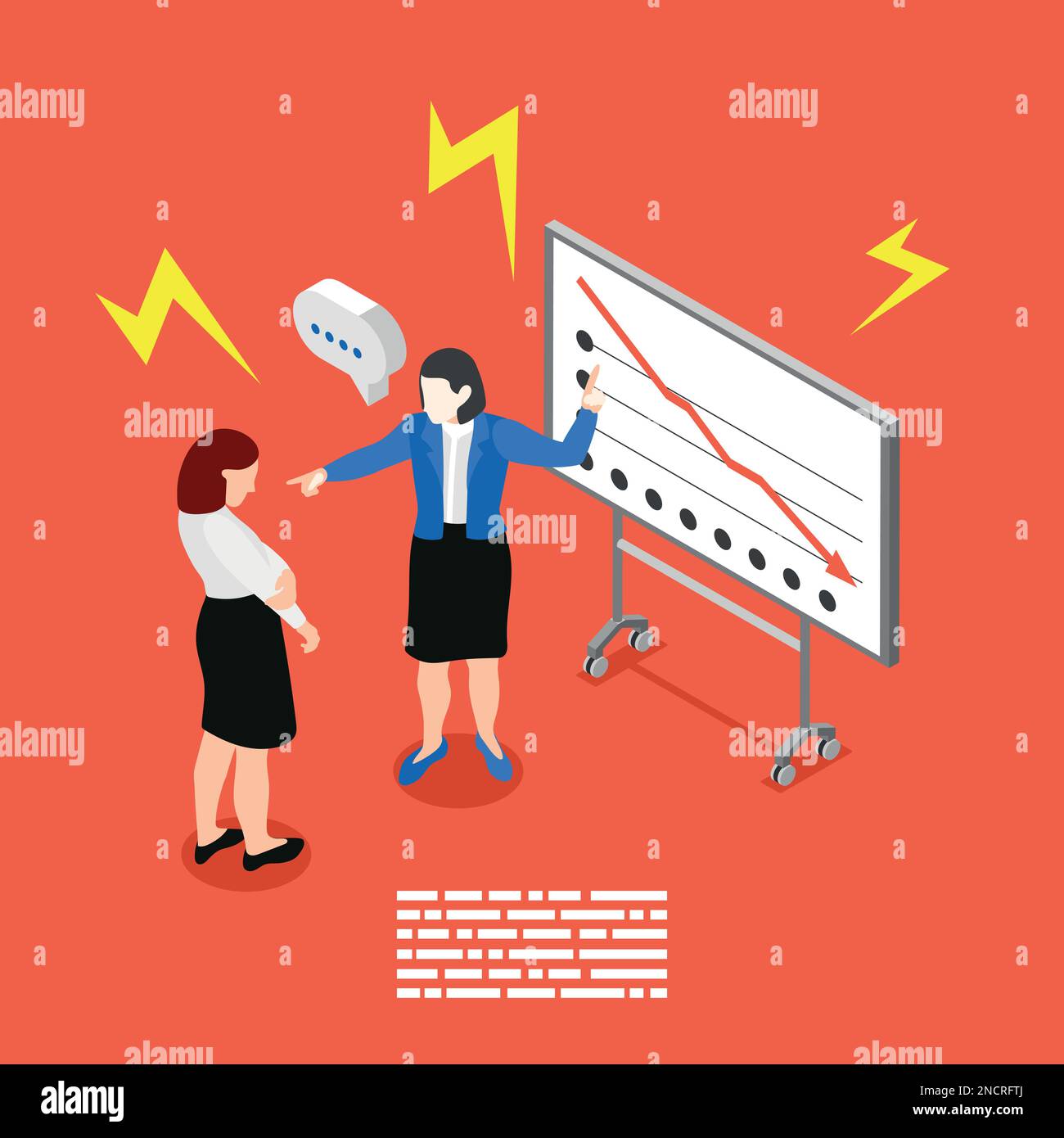 Bad boss isometric red composition the boss scolds an employee for a ...