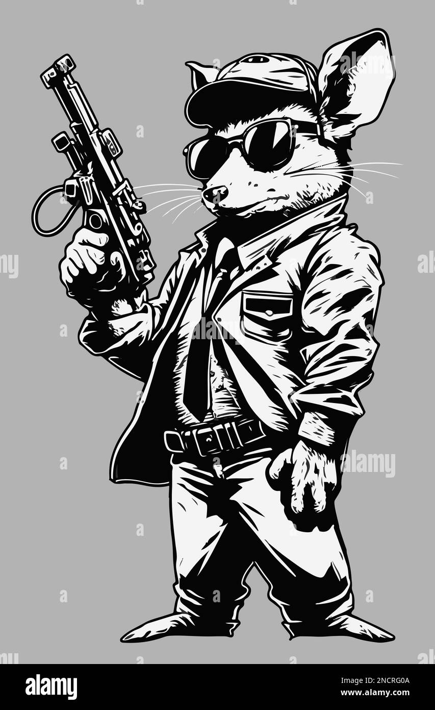 Rat with gun vector illustration gangster mouse Stock Vector Image ...