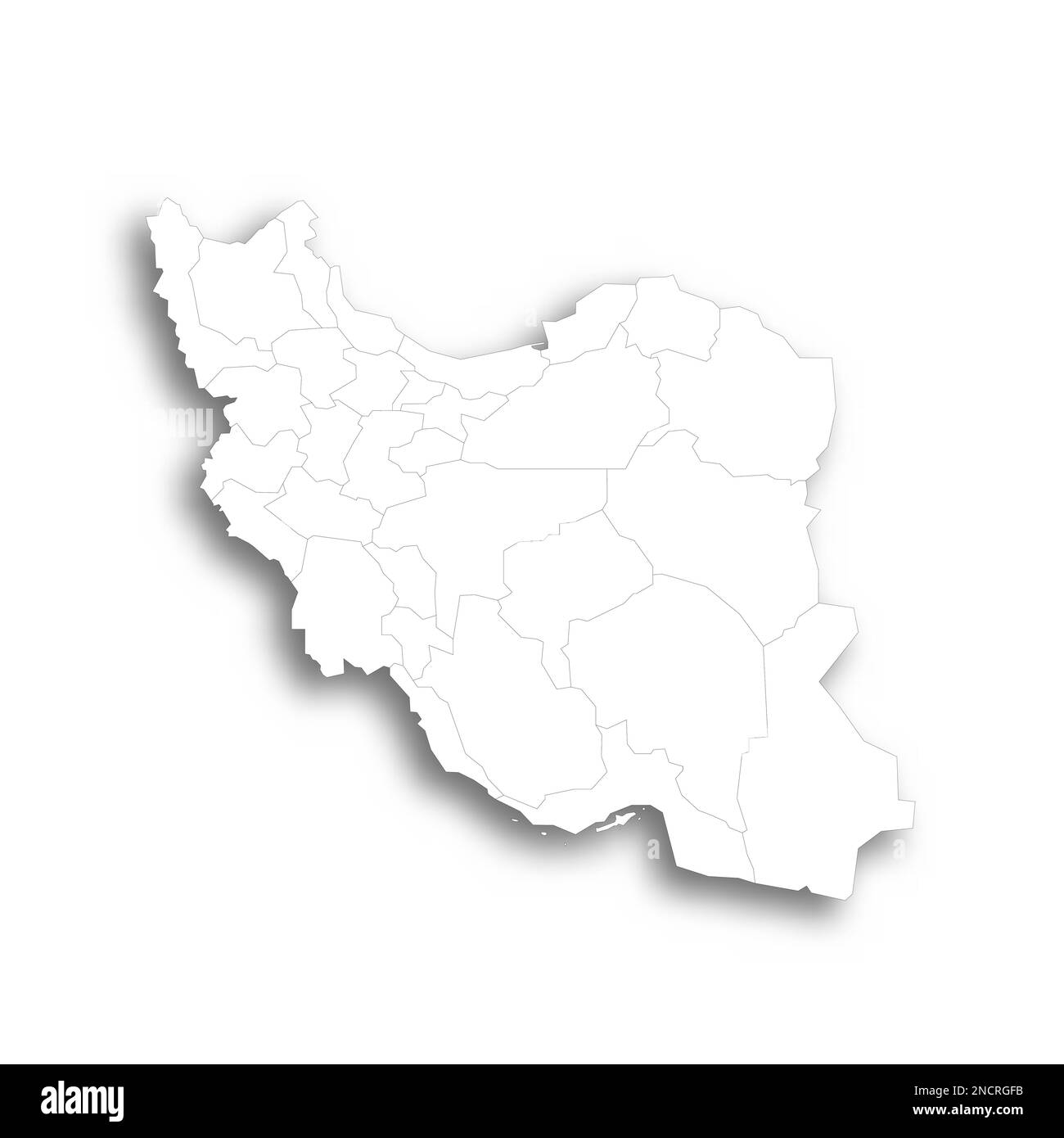Iran political map of administrative divisions - provinces. Flat white blank map with thin black ...