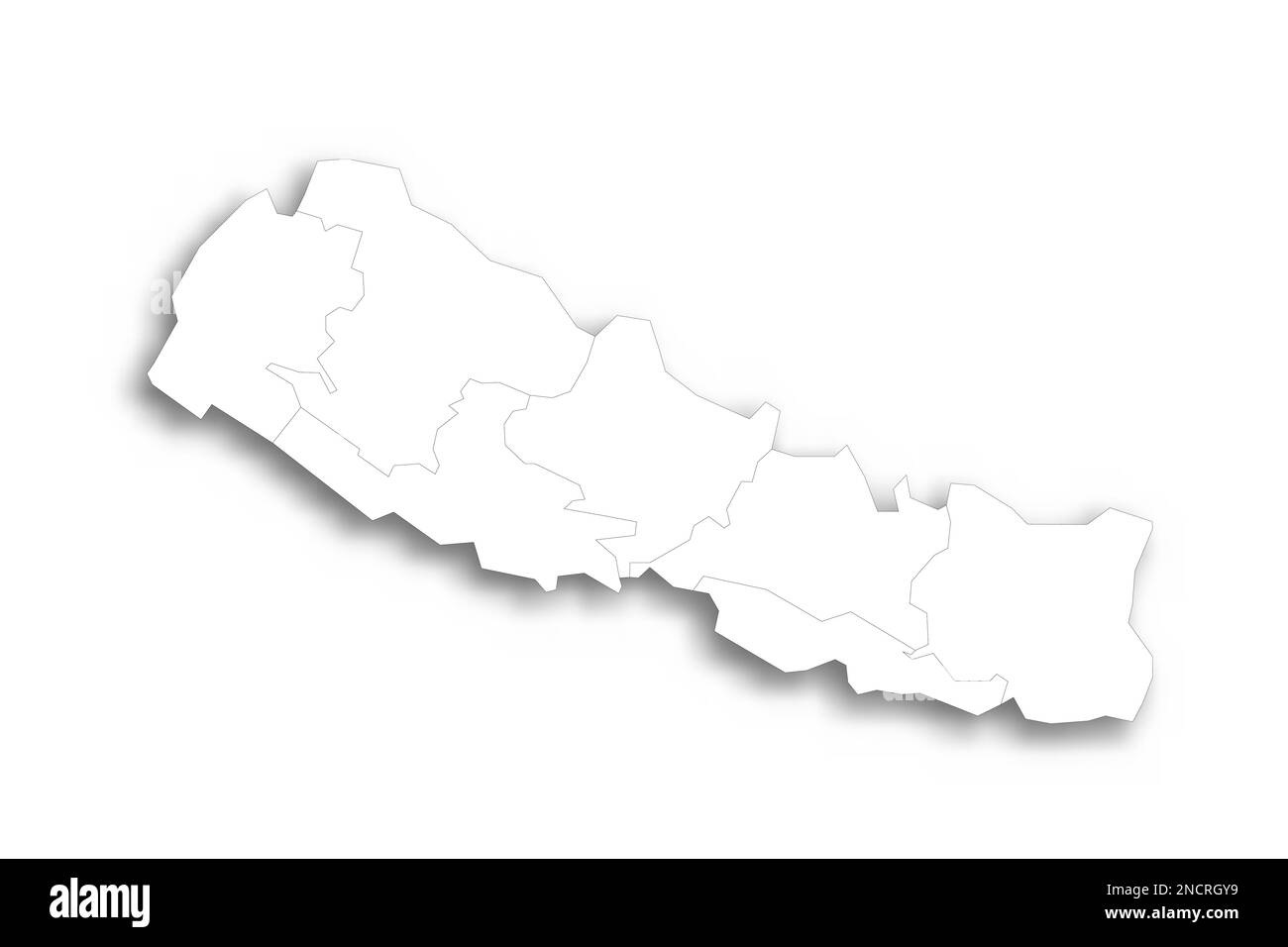 Nepal political map of administrative divisions - provinces. Flat white ...