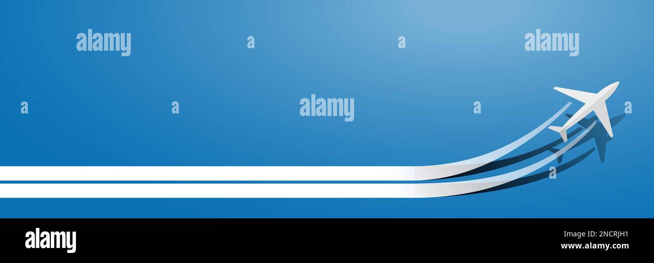 Airplane taking off with abstract contrails. Air travel vector banner ...