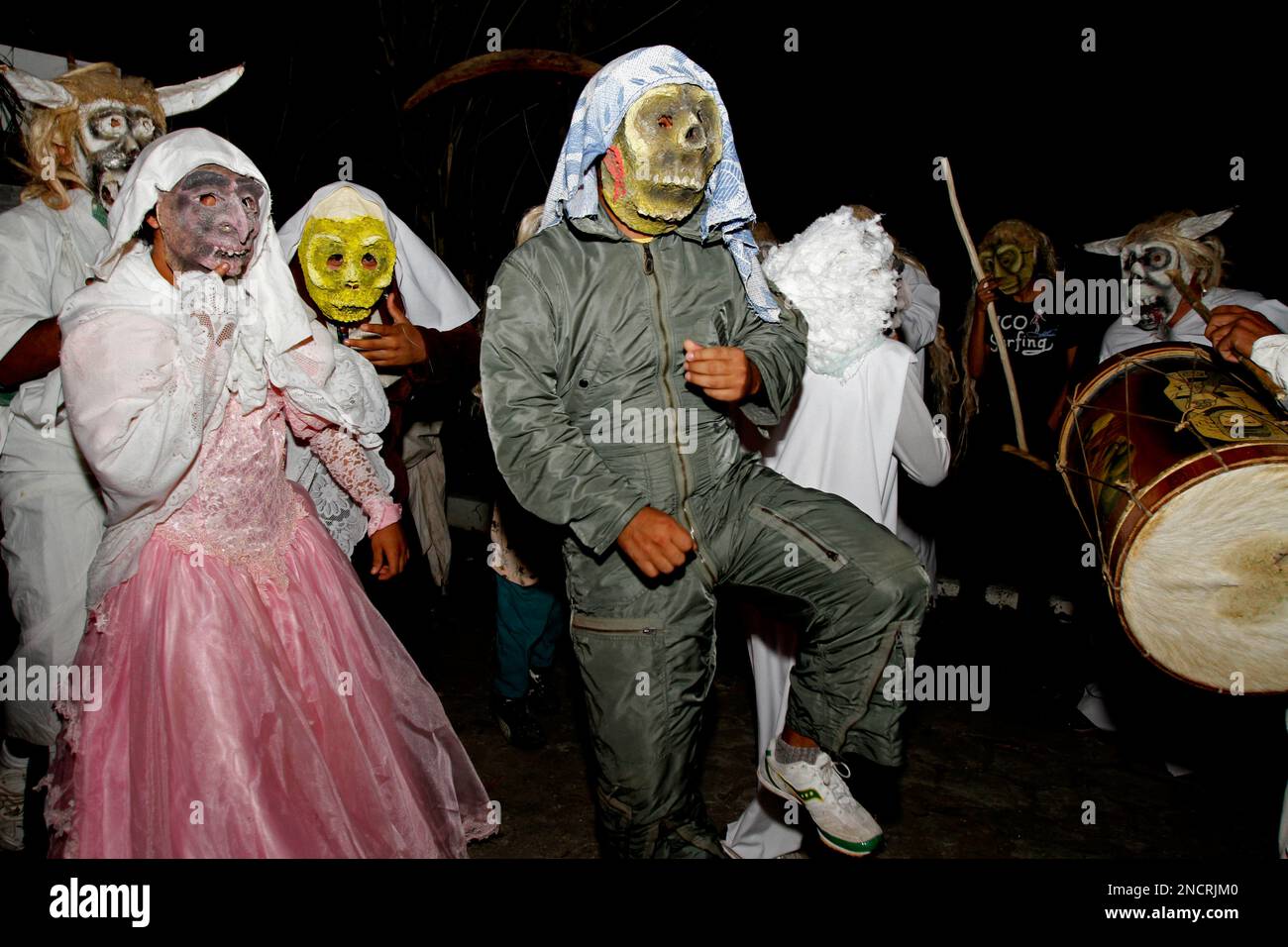 Residents of the town of Tonacatepeque participate in "La Calabiuza ...