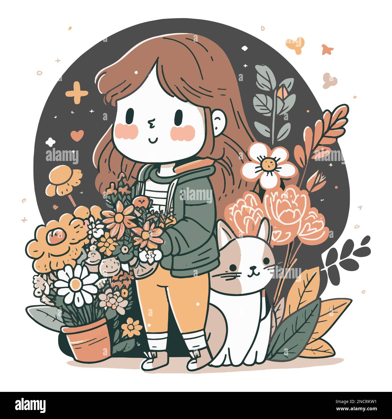 Cute cat flowers greeting Stock Vector Images - Alamy