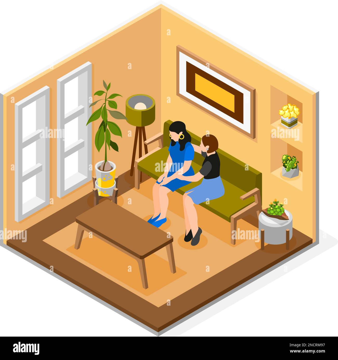Two female friends colored and isometric composition friend supports ...