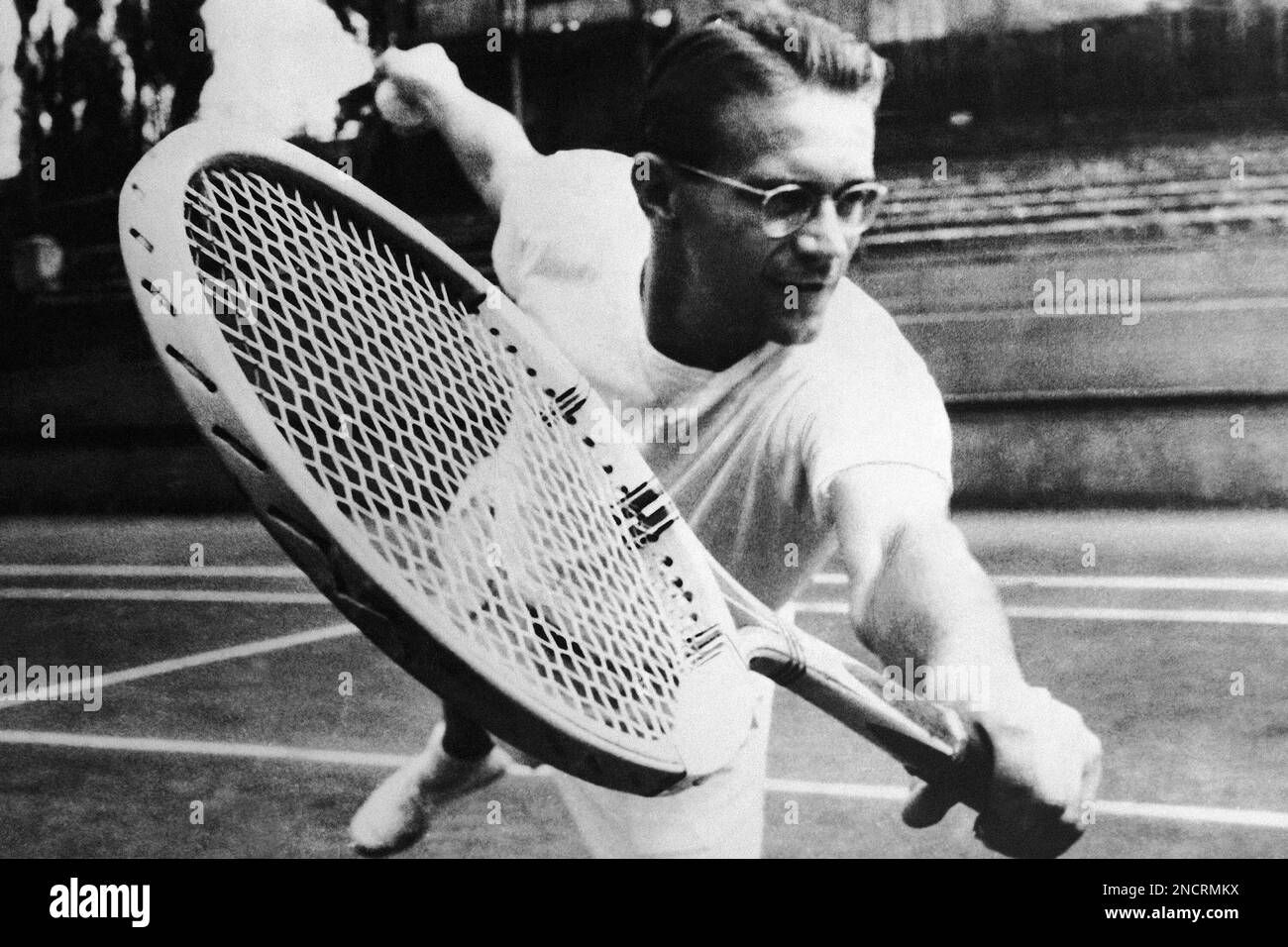 Jaroslav "Jeff" Drobny, Czechoslovakia's No. 1 tennis star, appears to ...