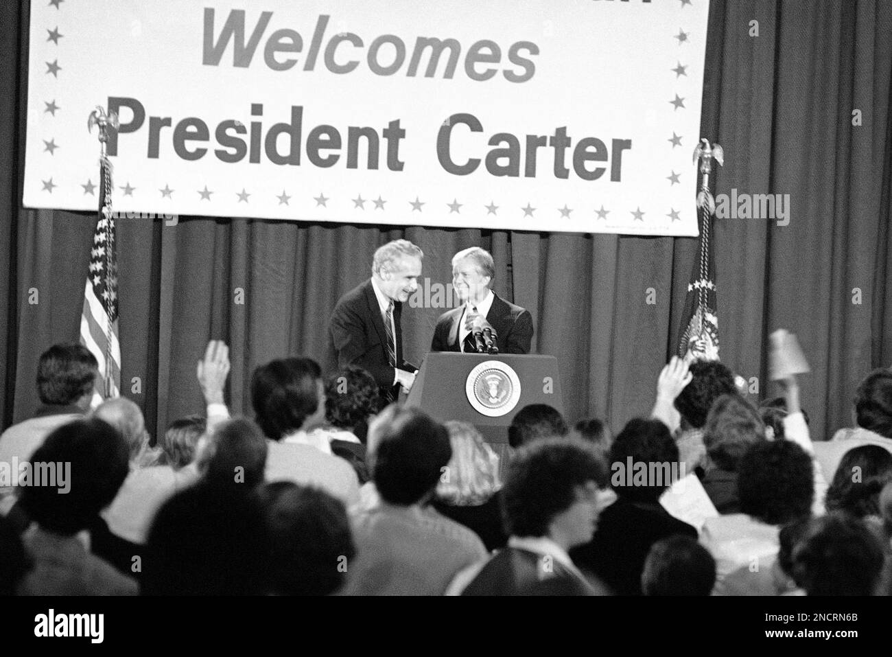 Missouri Democratic Senator Thomas Eagleton greets U.S. President Jimmy ...
