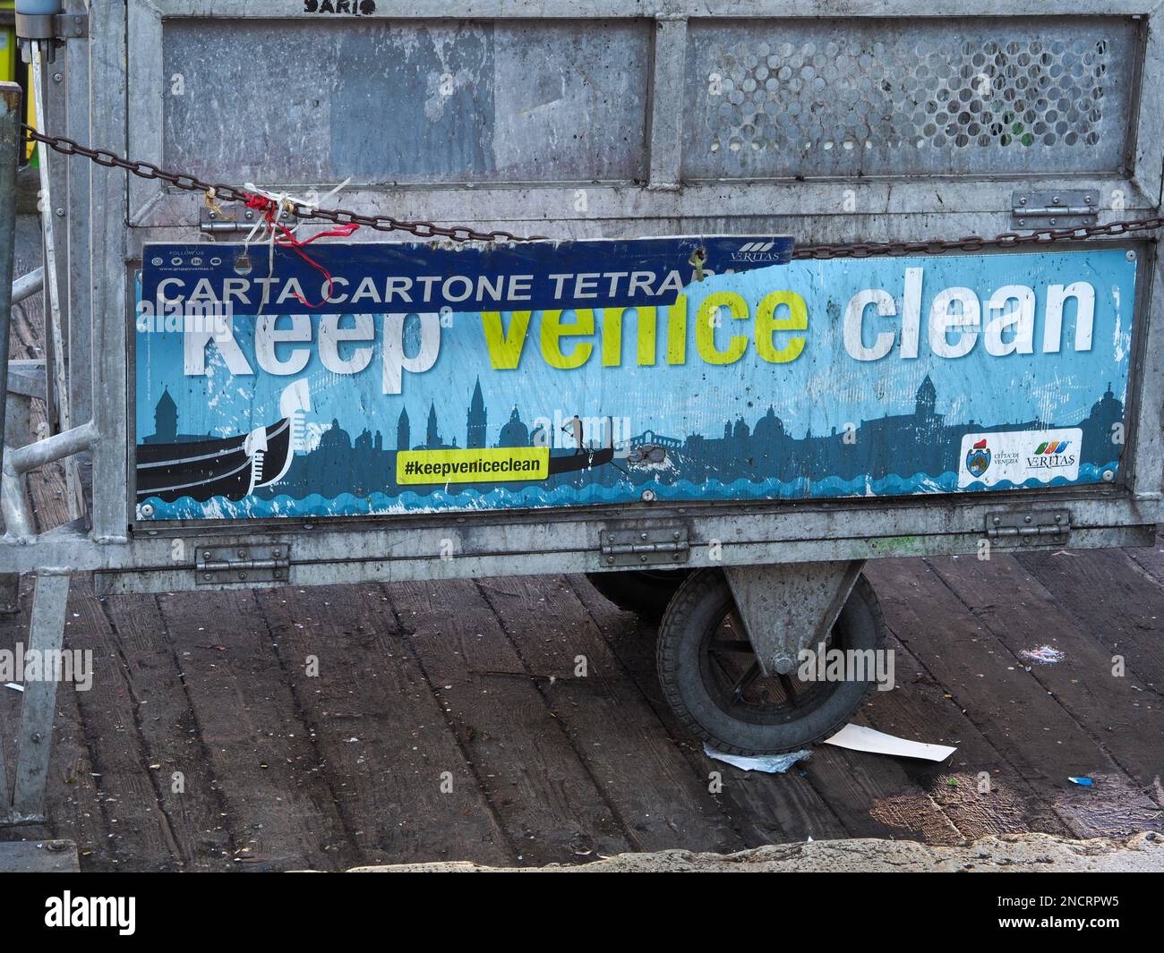 Venice, Italy - 13th february 2023 Garbage trolleys in Venice for waste ...