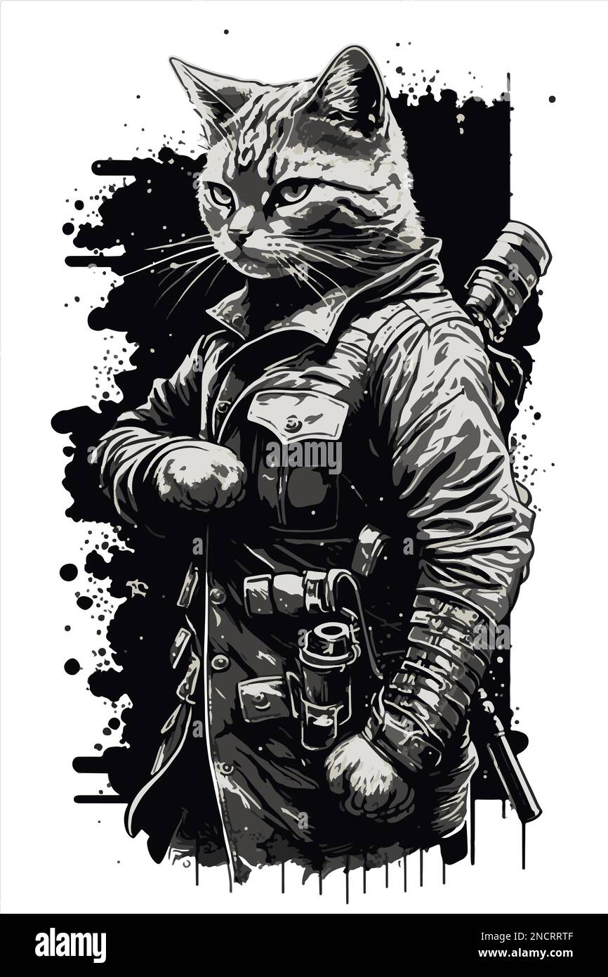 Cat wearing military outfit with assault rifle Stock Vector Image & Art ...